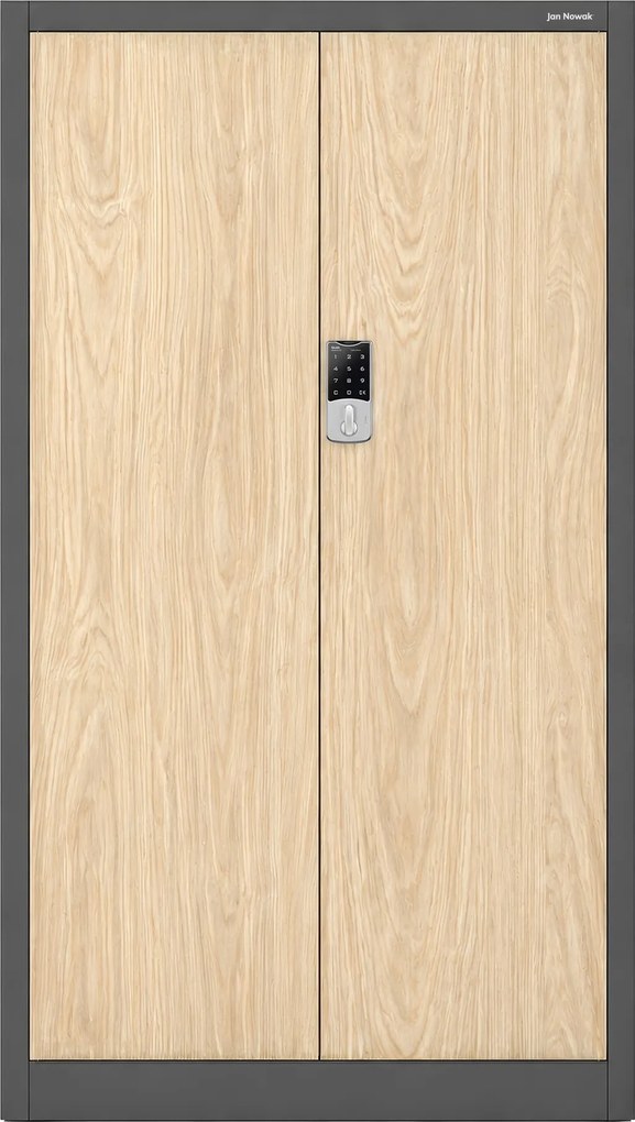 Kovová kancelářská skříň se zámkem na kód antracitová, dub sonoma, 900x1850x400 mm: DANIEL Eco Design