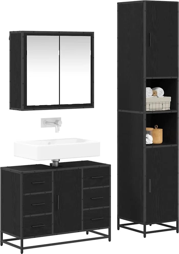 Sada koupelnového nábytku 3 ks Černý dub 80 x 33 x 60 cm 3402562