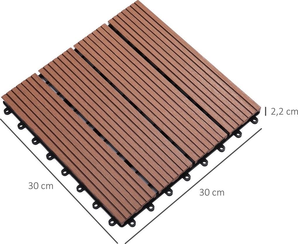 Outsunny Sada 11 kusů venkovních dlaždic 30x30 cm 1 m² Zahradní exteriérové podlahy Nelučící a voděodolné Snadná instalace pro zahradní terasu a balk…
