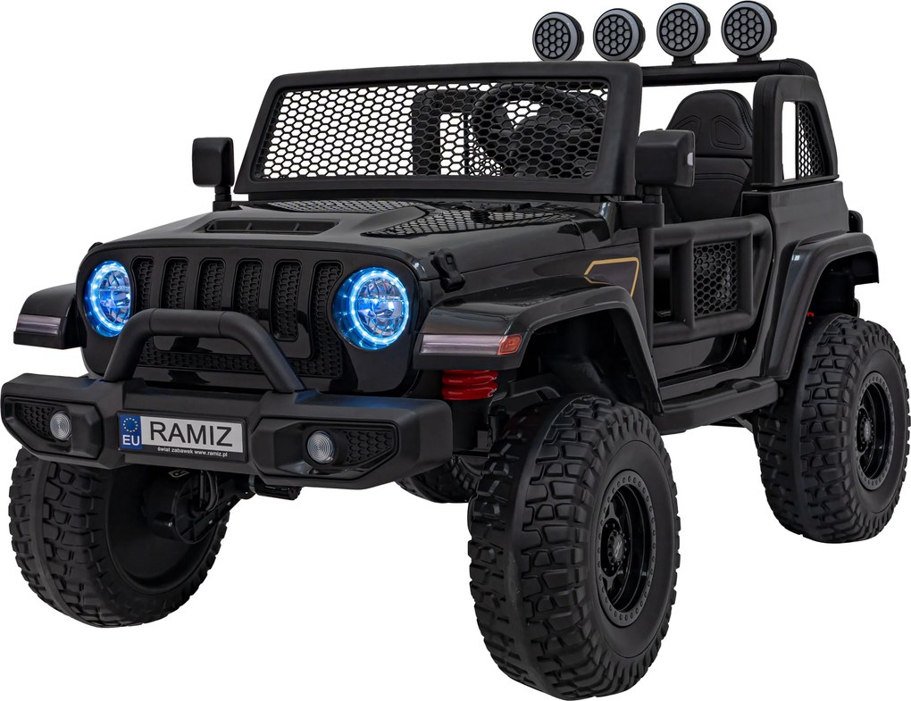 Ramiz Terénní auto OFF-ROAD 3.0 pro děti černé + dálkové ovládání + pomalý start + pásy + LED a zvuky