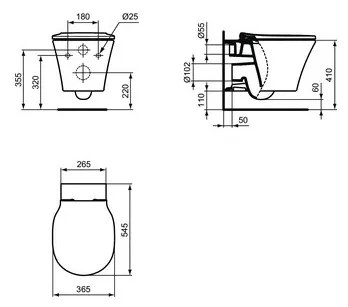 Ideal Standard Connect Air - Závěsné WC 36x54cm AQUABLADE, Hedvábná černá E0054V3