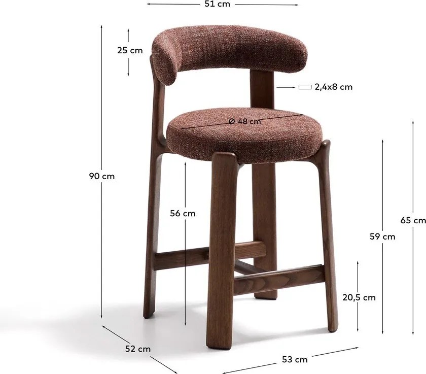 Hnědá/v tmavě přírodní barvě barová židle z jasanového dřeva (výška sedáku 65 cm) Granite – Kave Home