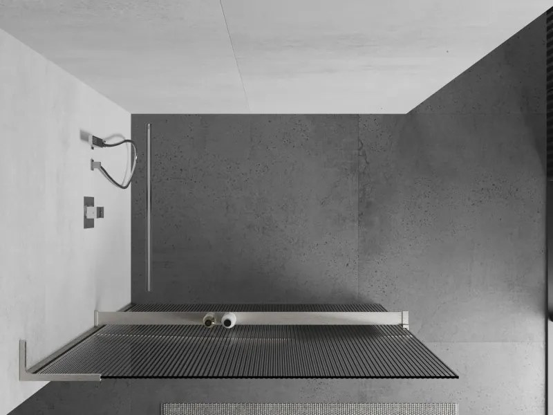 Mexen Kioto+ L, sprchová zástěna Walk-In s poličkou a věšákem 80 x 200 cm, 8mm sklo s žebrovým vzorem, broušená ocel profil, 800-080-123-97-09