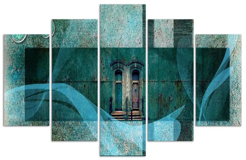 Obraz na plátně pětidílný Okna Abstrakce Tyrkysová - 100x70 cm