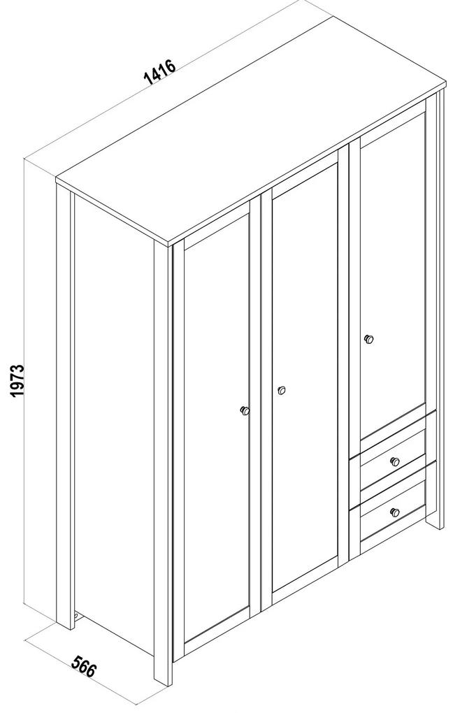 Třídveřová kombinovaná šatní skříň Paxton - bílá