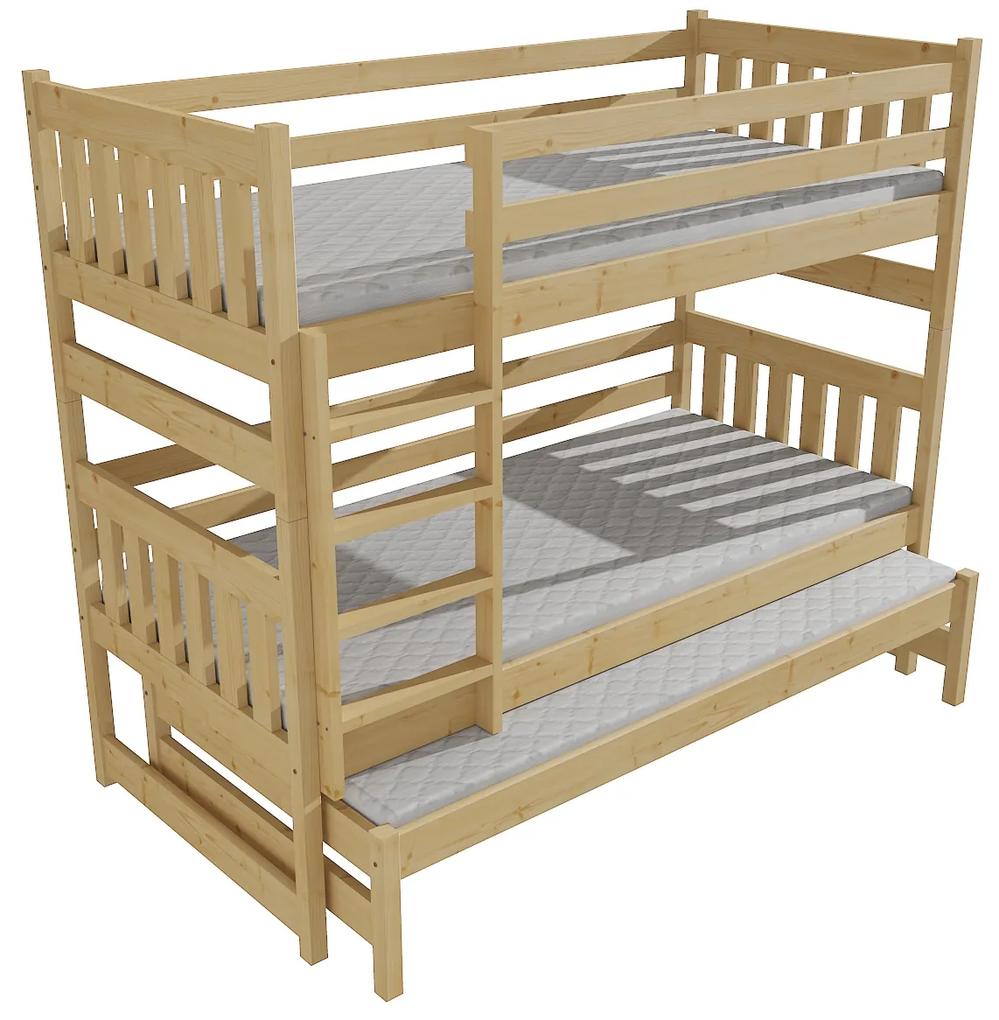 Vomaks Patrová postel s výsuvnou přistýlkou PPV 019 Rozměr: 90 x 200 cm, Barva: bezbarvý lak, Prostor mezi lůžky: 80 cm