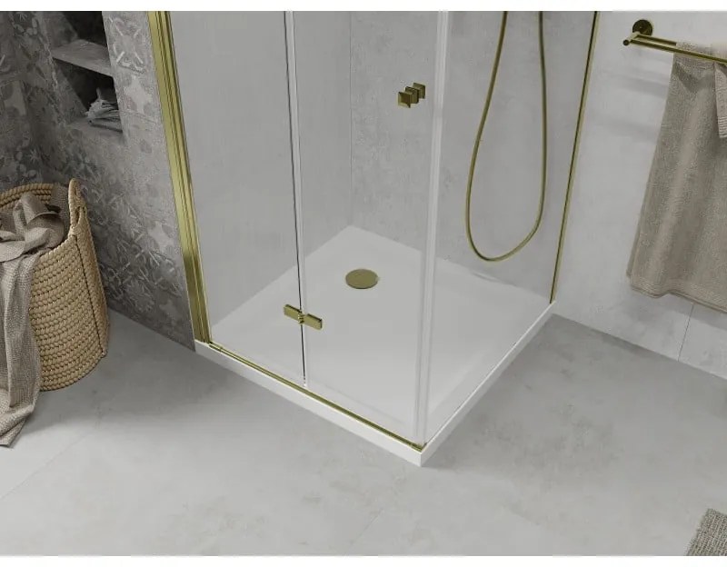 Mexen Lima sprchový kout 70x70cm, 6mm sklo, zlatý profil - čiré sklo + Slim sprchová vanička - 856-070-070-50-00-4010