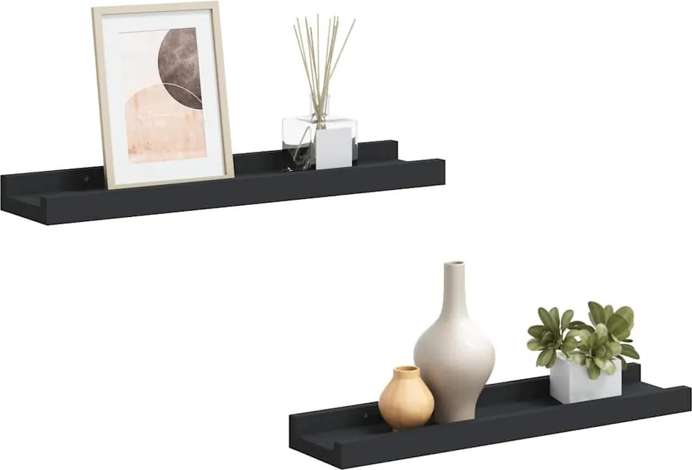 Poličky na zarámované obrázky 2 ks černé 40 x 9 x 3 cm MDF 323931