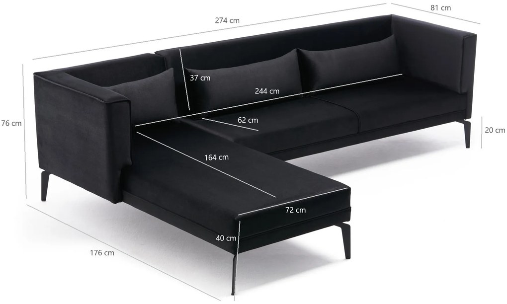 Hanah Home rohová pohovka ARDOSA černá levá 825BLC1561