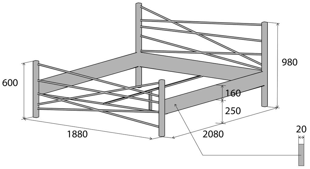 Nábytek ATIKA s.r.o. Kovová postel LINE Povrchová úprava: na přání dle RAL, Rozměr: 140 x 200 cm