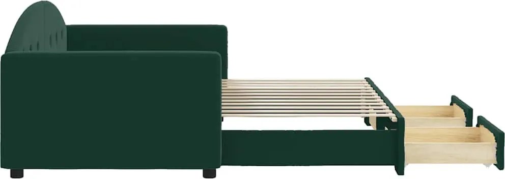 Válenda s přistýlkou a zásuvkami tmavě zelená 90 x 200 cm samet 3197351