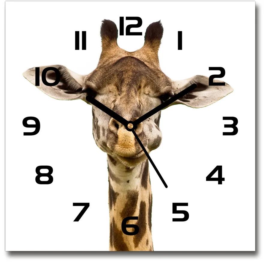 Wallmuralia Skleněné nástěnné hodiny čtverec Žirafa 30x30 cm