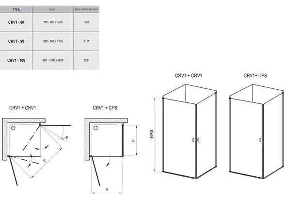 Ravak Chrome Sprchový kout 1/2 100 cm, ALU lesk/transparent CRV1-100 1QVA0C01Z1