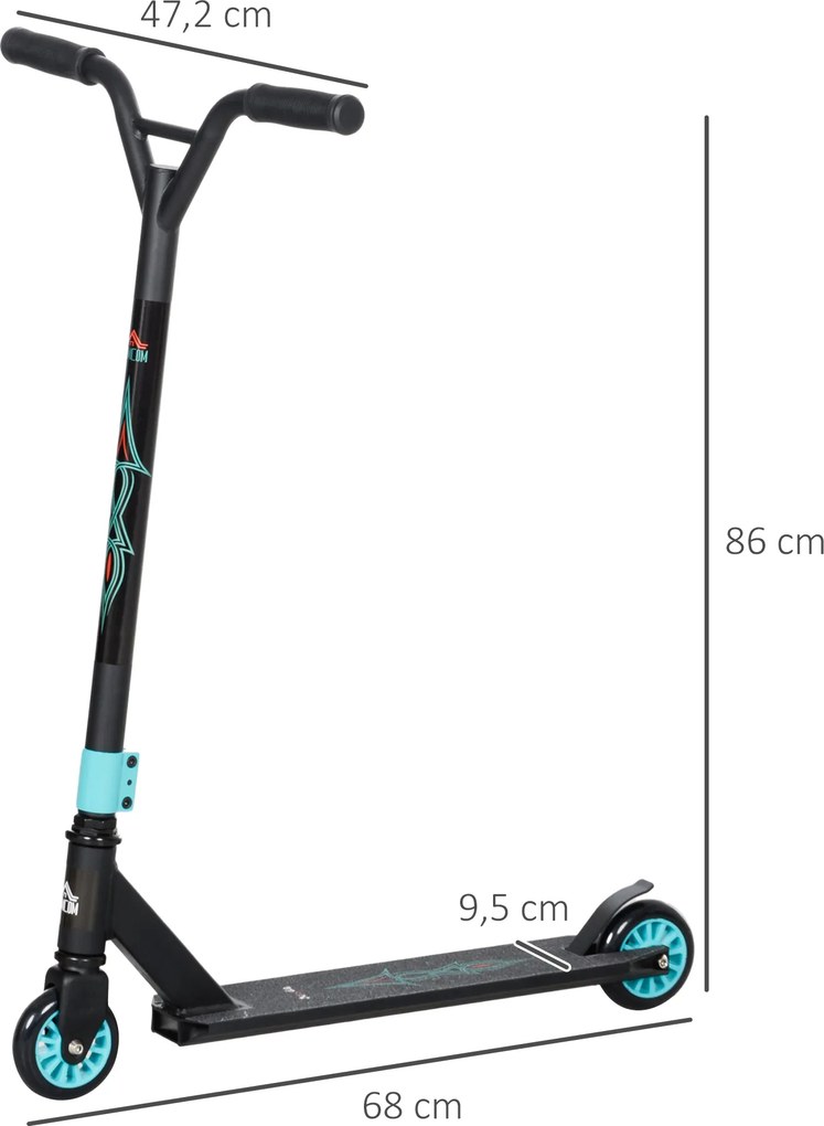 Kaskadérská koloběžka HOMCOM, zábavná koloběžka, kaskadérská koloběžka s kuličkovými ložisky ABEC 9, kopací koloběžka se 100 mm kolečky z imitace kůž…