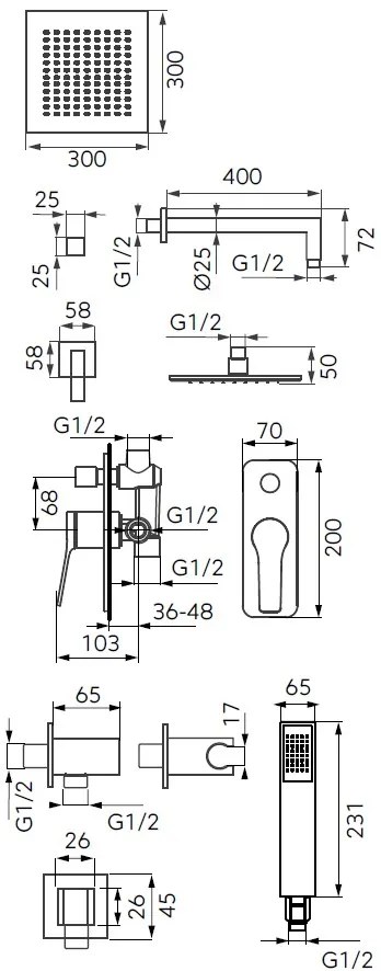 F-Design Seppia, podomítková sprchová sada, chrom lesklý, FD1-SPA-7PSET-11