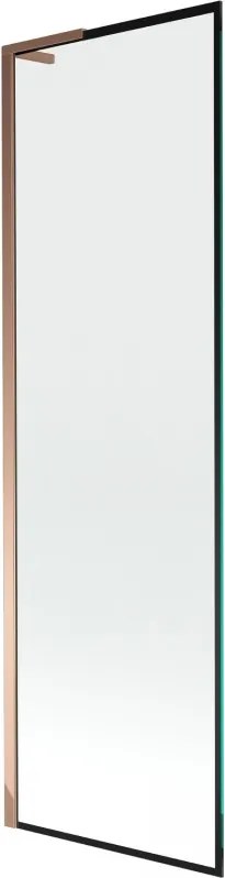 Mexen Next L, 1-křídlová vanová zástěna 60 x 150 cm, 6mm čiré sklo-černý vzor, ​​růžové zlato profil, 895-060-000-03-70-60