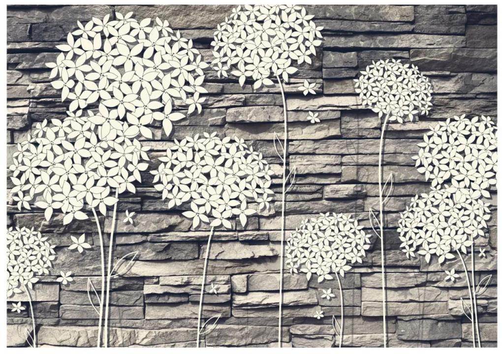 Murando DeLuxe Tapeta kamenná stěna květy Velikost (šířka x výška): 150x105 cm