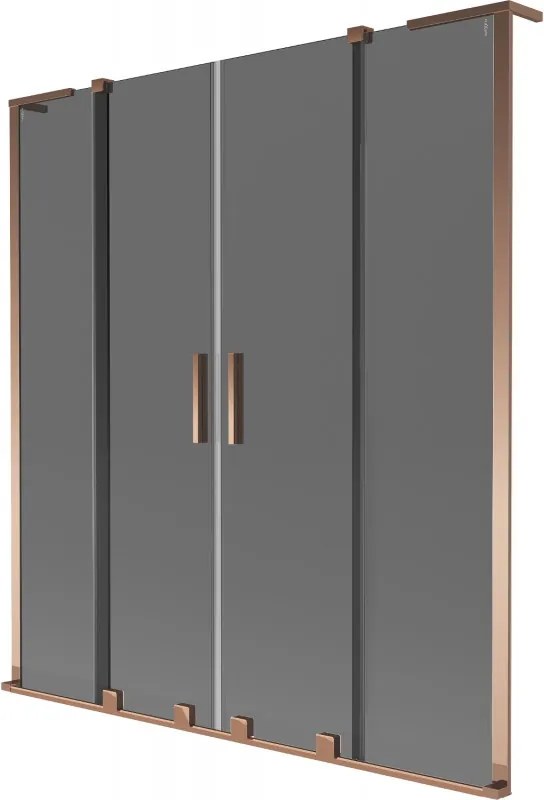 Mexen Velar L Duo, 2-křídlová posuvná vanová zástěna 140 x 150 cm, 8mm šedé sklo, růžové zlato, 896-140-003-42-60