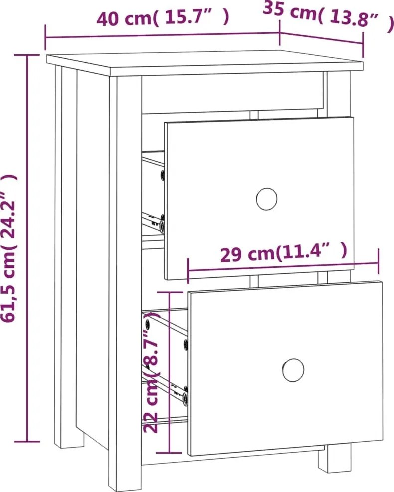 vidaXL Noční stolek 40 x 35 x 61,5 cm masivní borové dřevo [820954] Barva: medová hnědá