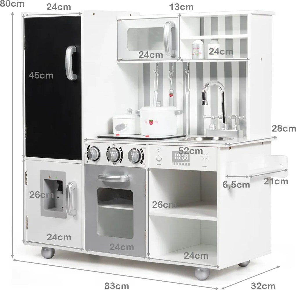 Costway Dětská kuchyňka s tabulí a simulovanými zvuky – 83 × 32 × 80 cm, bílý