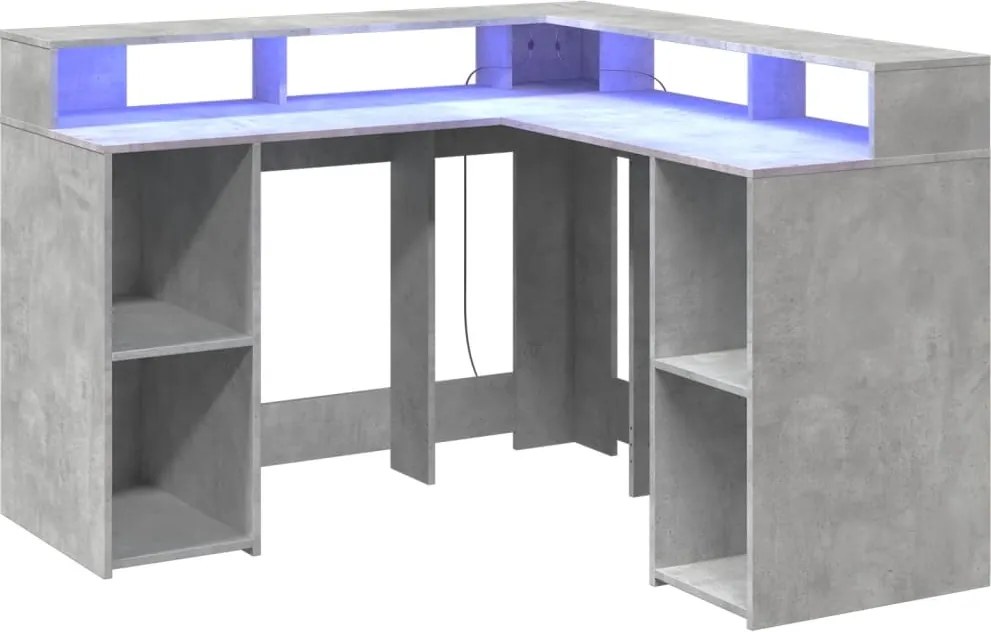 Psací stůl s LED betonově šedý 130x130x91 cm kompozitní dřevo 3309450