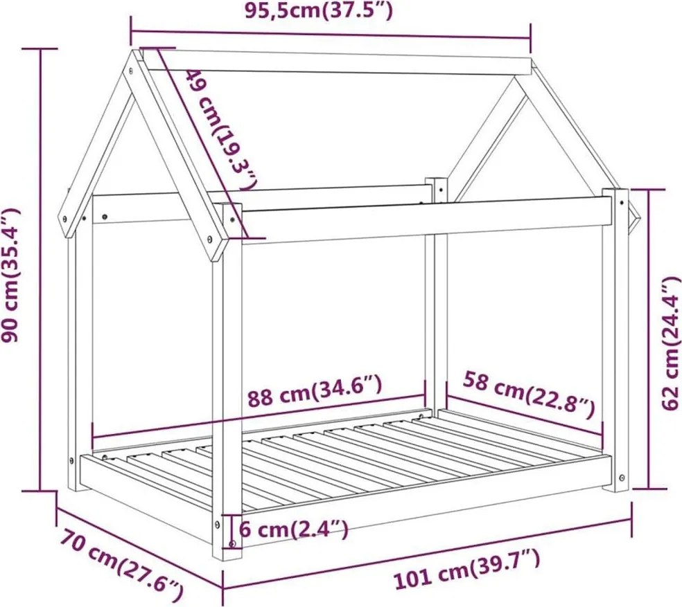 vidaXL Pelíšek pro psy 101x70x90 cm masivní borovice [822212] Barva: Šedá