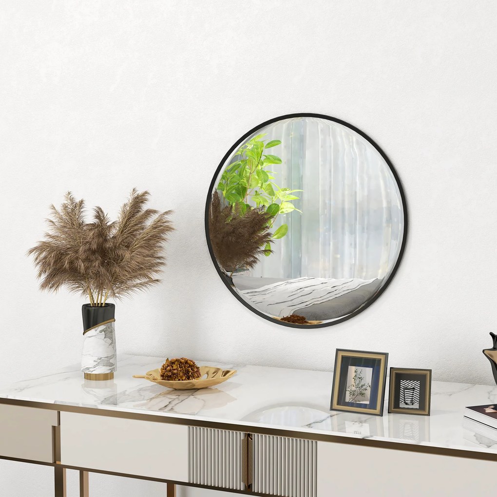 HOMCOM nástěnné zrcadlo 60 x 60 cm kulaté koupelnové zrcadlo s hliníkovým rámem, dekorativní zrcadlo do koupelny obývacího pokoje předsíně ložnice če…