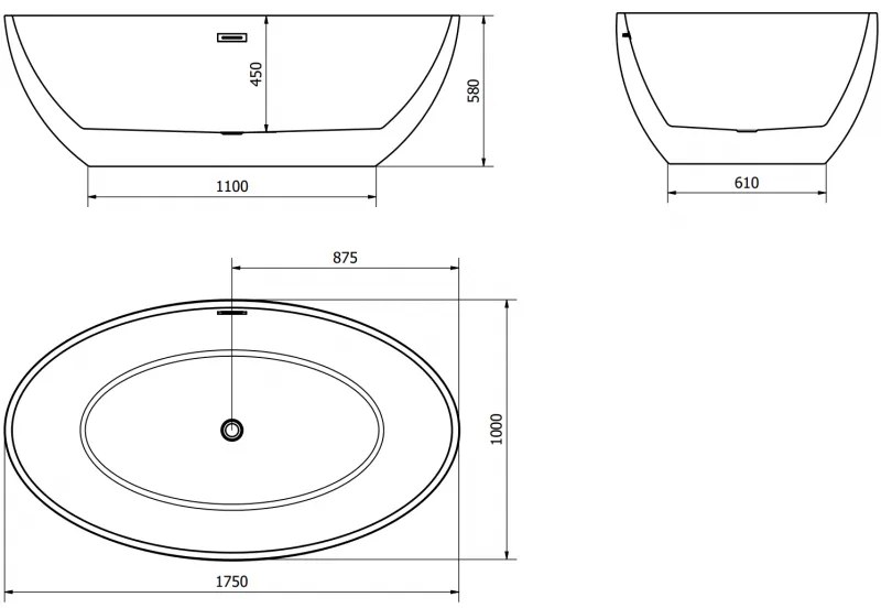 Mexen Nike, volně stojící vana 175 x 100 cm, bílá-černá, růžové zlato přepad, 54071751075-60