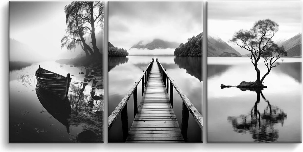 Obrazy do obývacího pokoje Černobílý Triptych Obraz na zeď Krajina 90x180 cm