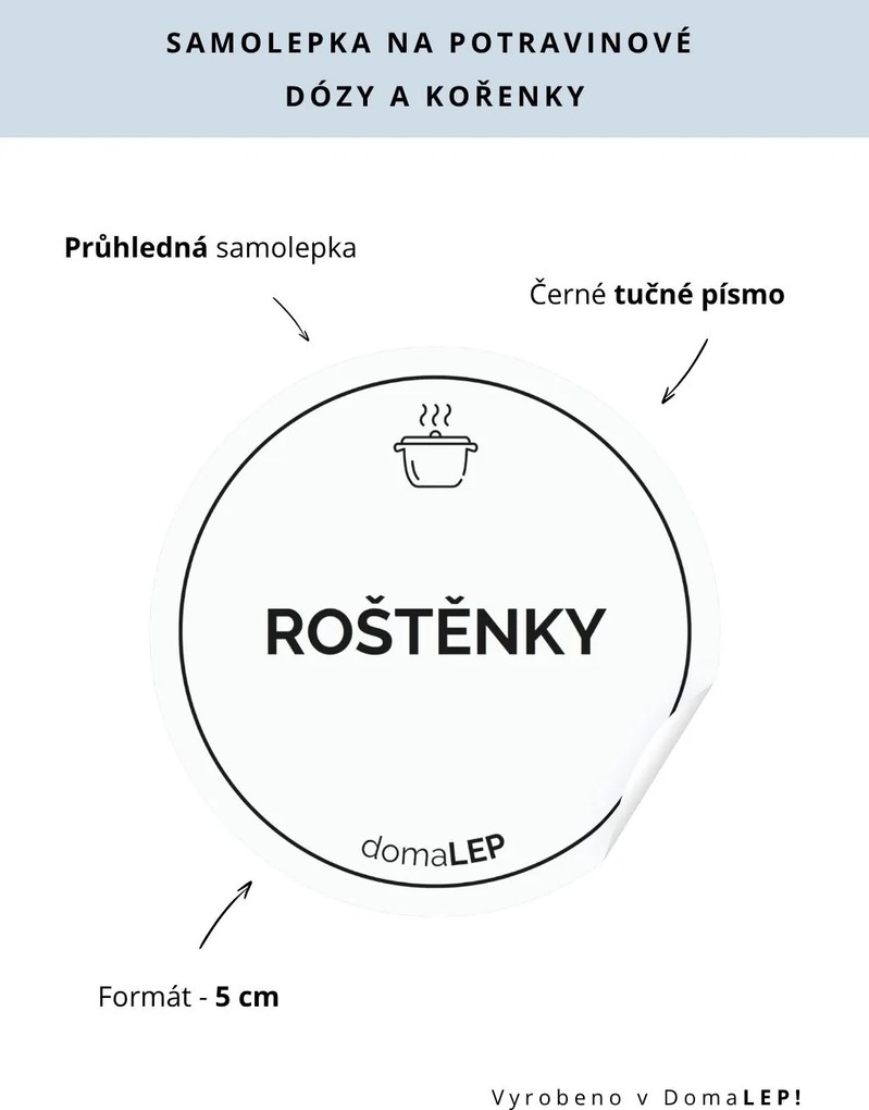 Samolepka na kořenky ROŠTĚNKY průhledná 5 cm tučné písmo