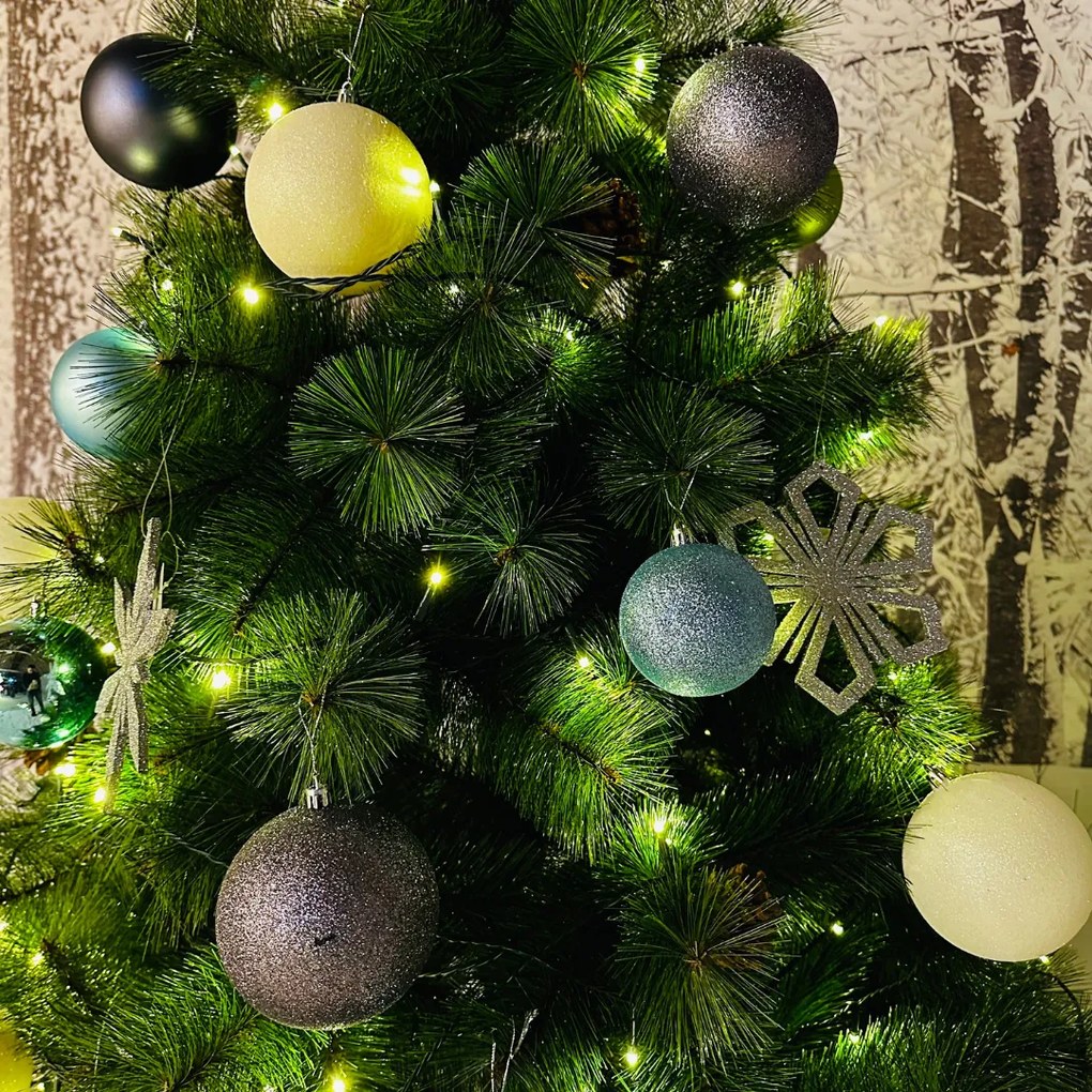 Sada vánočních ozdob světle modrá glitter 10 cm plastová koule, balení 6 ks