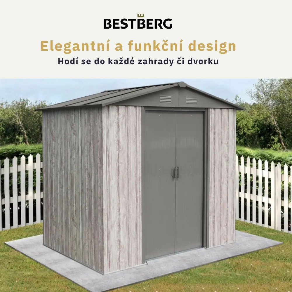 Zahradní domek BestBerg ZDB-2SD / 2,5 m² / 194 x 131 x 184 cm / dekor bílé dřevo/šedá