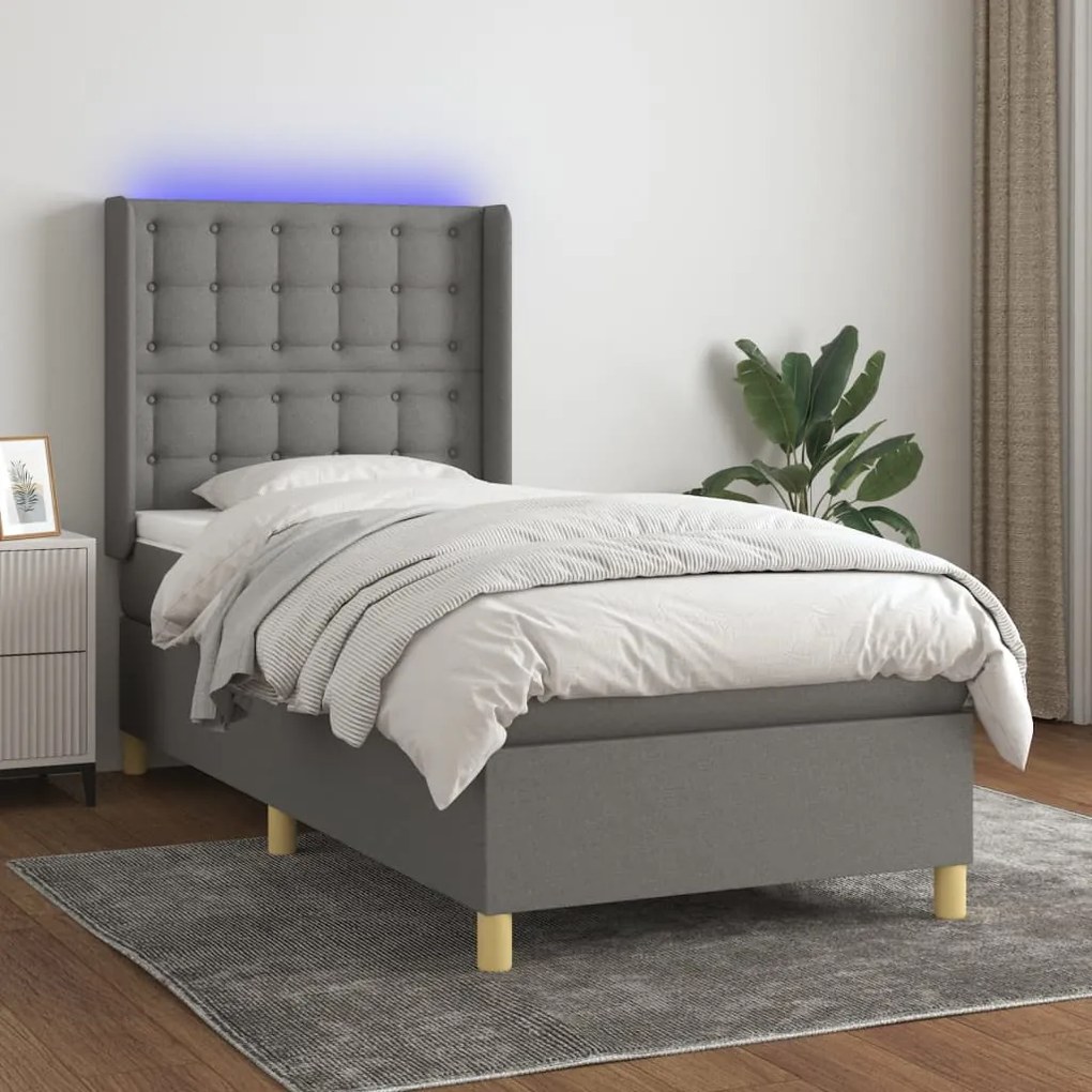 Box spring postel s matrací a LED tmavě šedá 80 x 200 cm textil 3139150