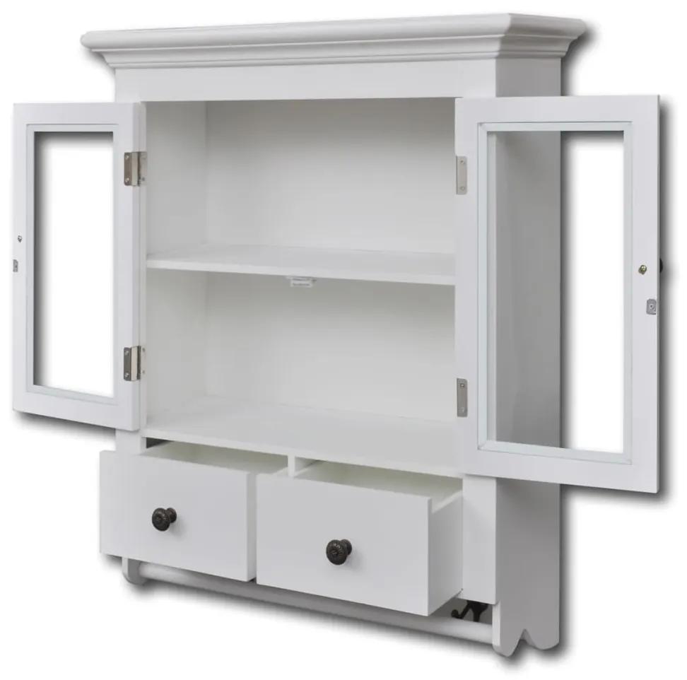 vidaXL Dřevěná kuchyňská nástěnná skříňka s prosklenými dvířky bílá