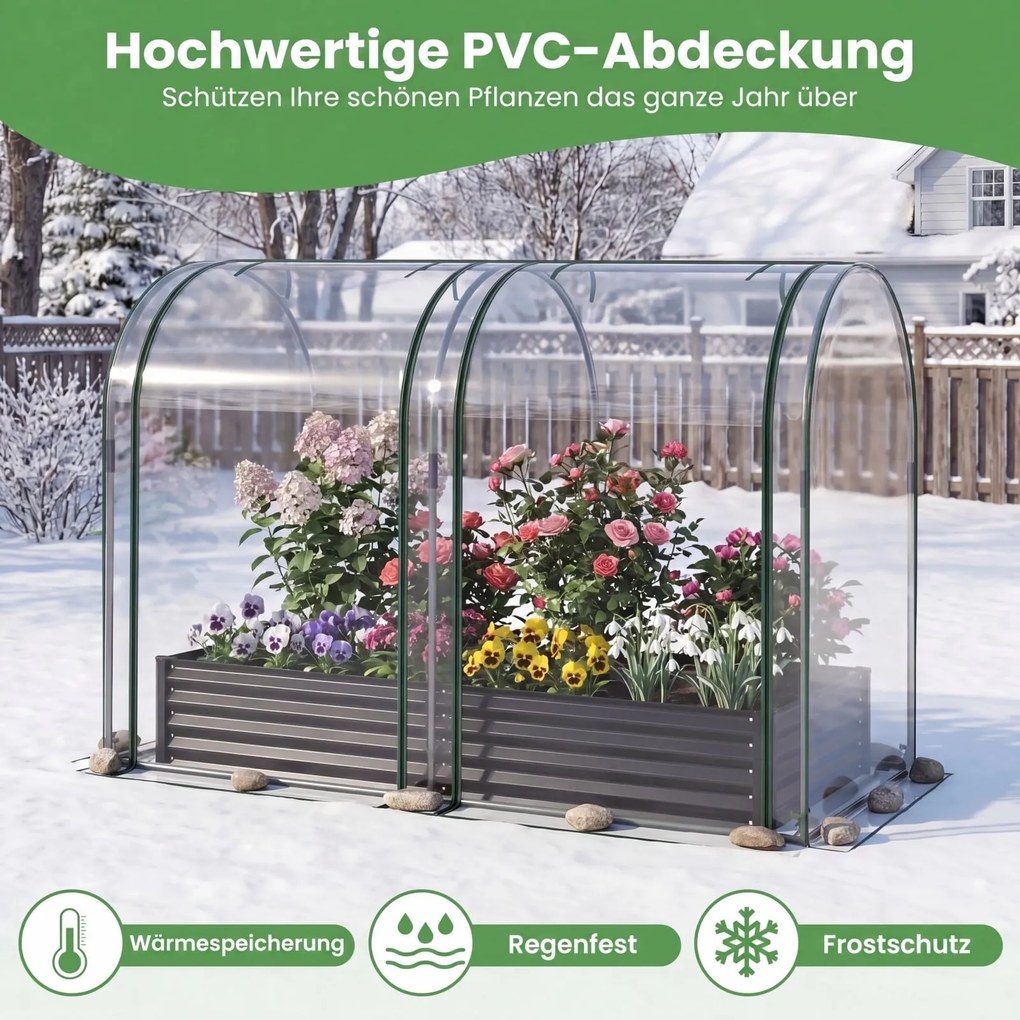 Costway 3 ve 1 vyvýšeném záhonu se skleníkovým kovovým květináčem s PVC – černý