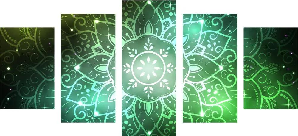 5-dílný obraz Mandala s galaktickým pozadím v odstínech zelené Varianta: 100x50