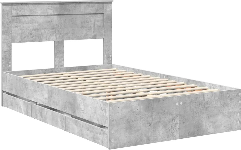 Rám postele s čelo Betonově šedá 135 x 190 cm Inženýrské dřevo 3409855