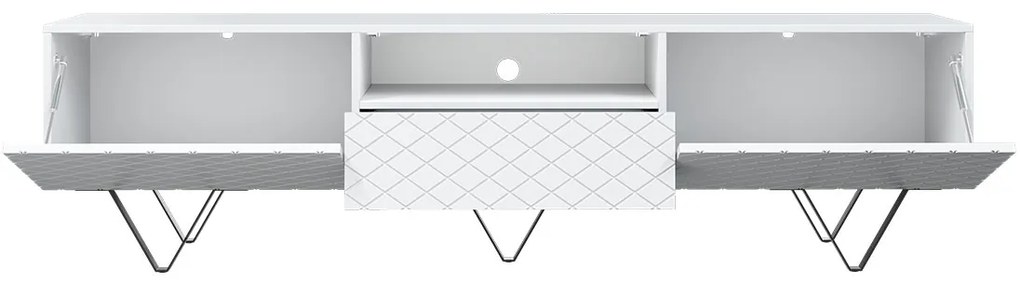 TV stolek Scalia 190 cm s výklenkem - bílý mat / černé nožky