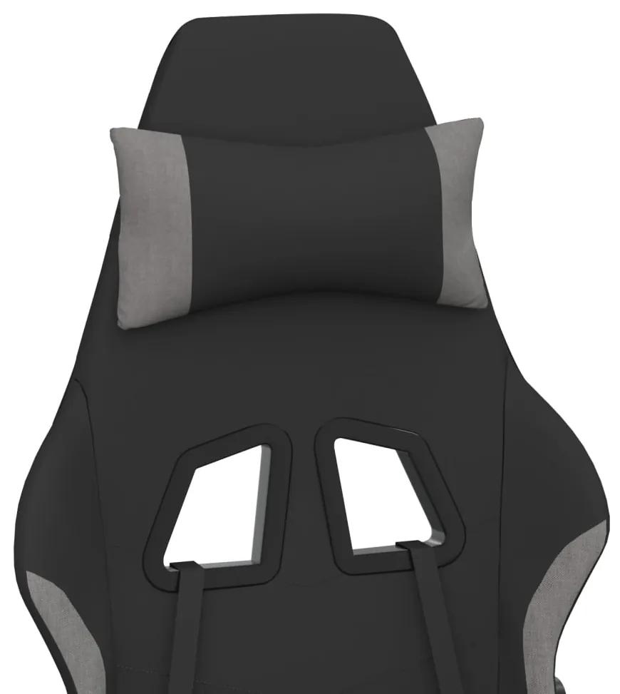 Herní židle s podnožkou černá a světle šedá textil