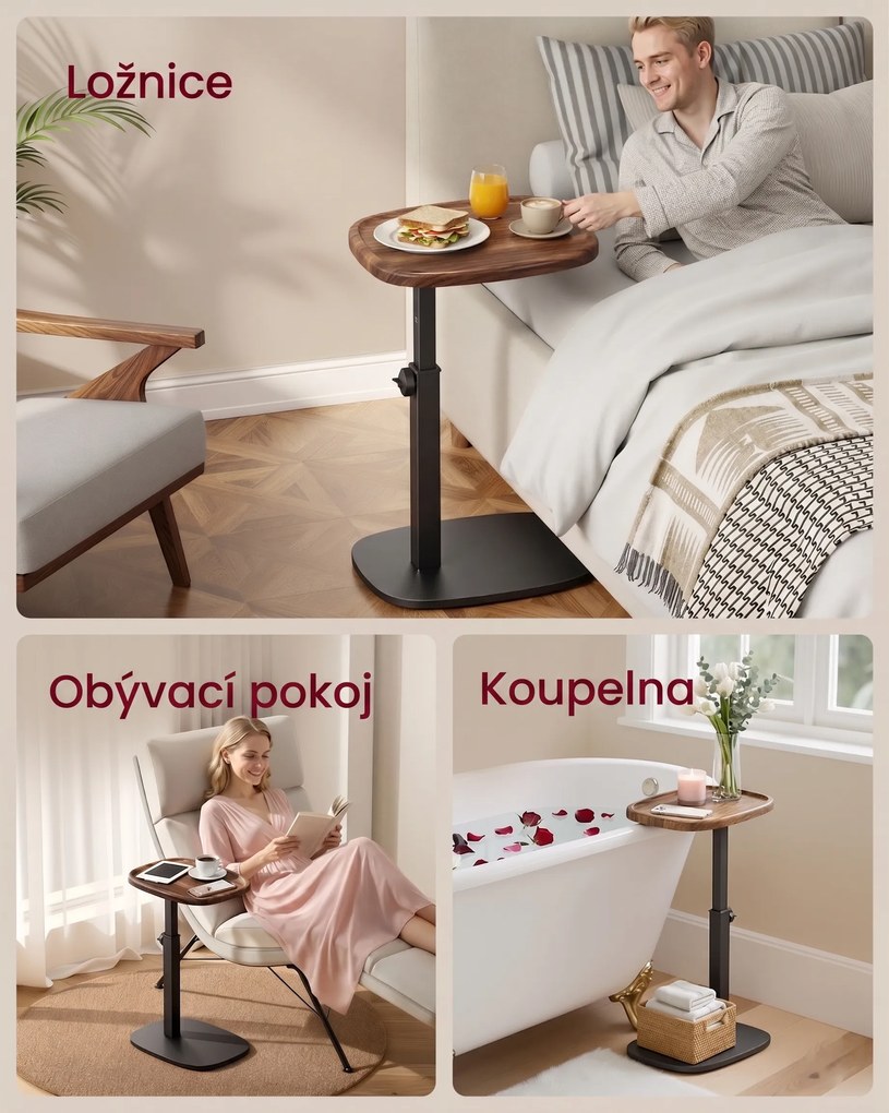 Výškově nastavitelný odkládací stolek Vasagle Cujo 40 cm černý/ořech