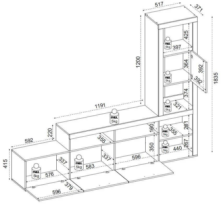 Obývací stěna Jacky, dub artisan/bílá