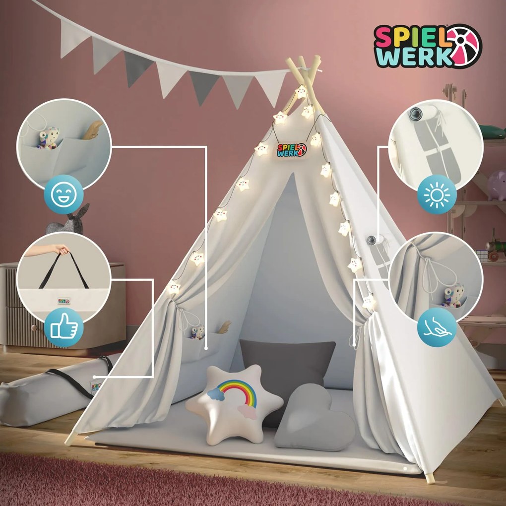 Deuba Dětský stan Teepee 160x130x130cm - bílý