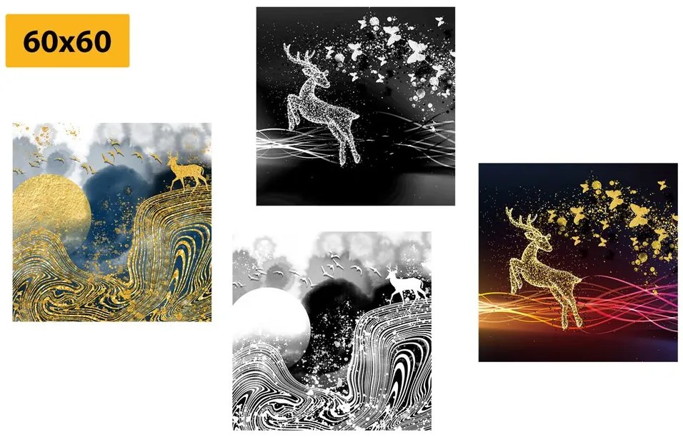 Set obrazů pohádkové jeleny v abstraktním provedení