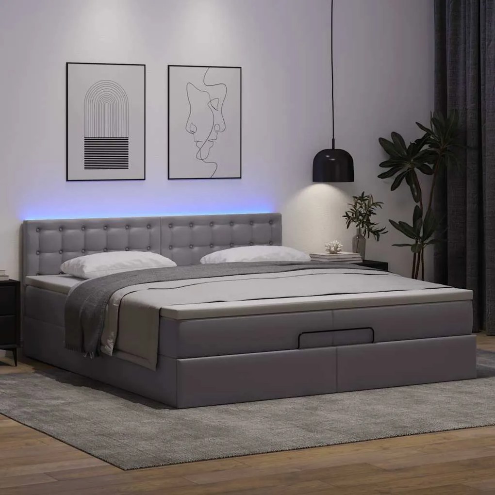 Osmanský rám postele s matrací šedá 200x200cm umělá kůže 3312175