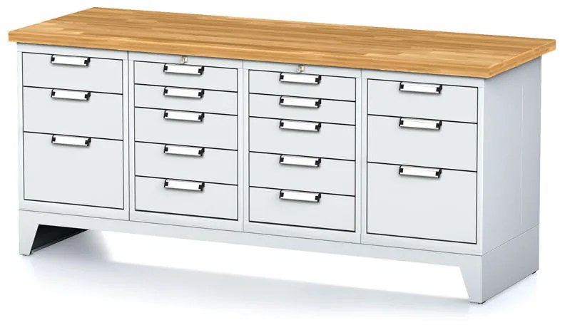 Alfa 3 Dílenský stůl MECHANIC I, 2x 5 zásuvkový box a 2x 3 zásuvkový box na nářadí, 16 zásuvek, 2000x685x880 mm, šedé dveře