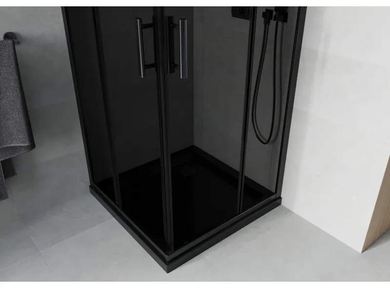 Mexen Rio, čtvercový sprchový kout 80(dveře)x80(dveře)x190 cm, 5mm šedé sklo, černý profil + černá sprchová vanička SLIM, 860-080-080-70-40-4070B