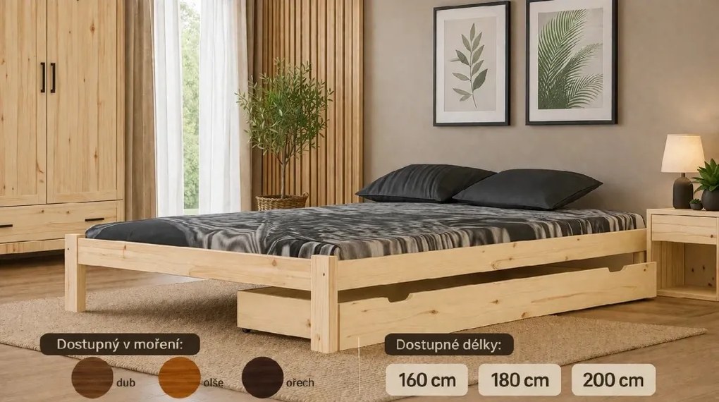 ComfortMatrace Postel z masivu borovice HELENA+rošt ZDARMA Barva: ořech, Rozměr: 140x200 cm