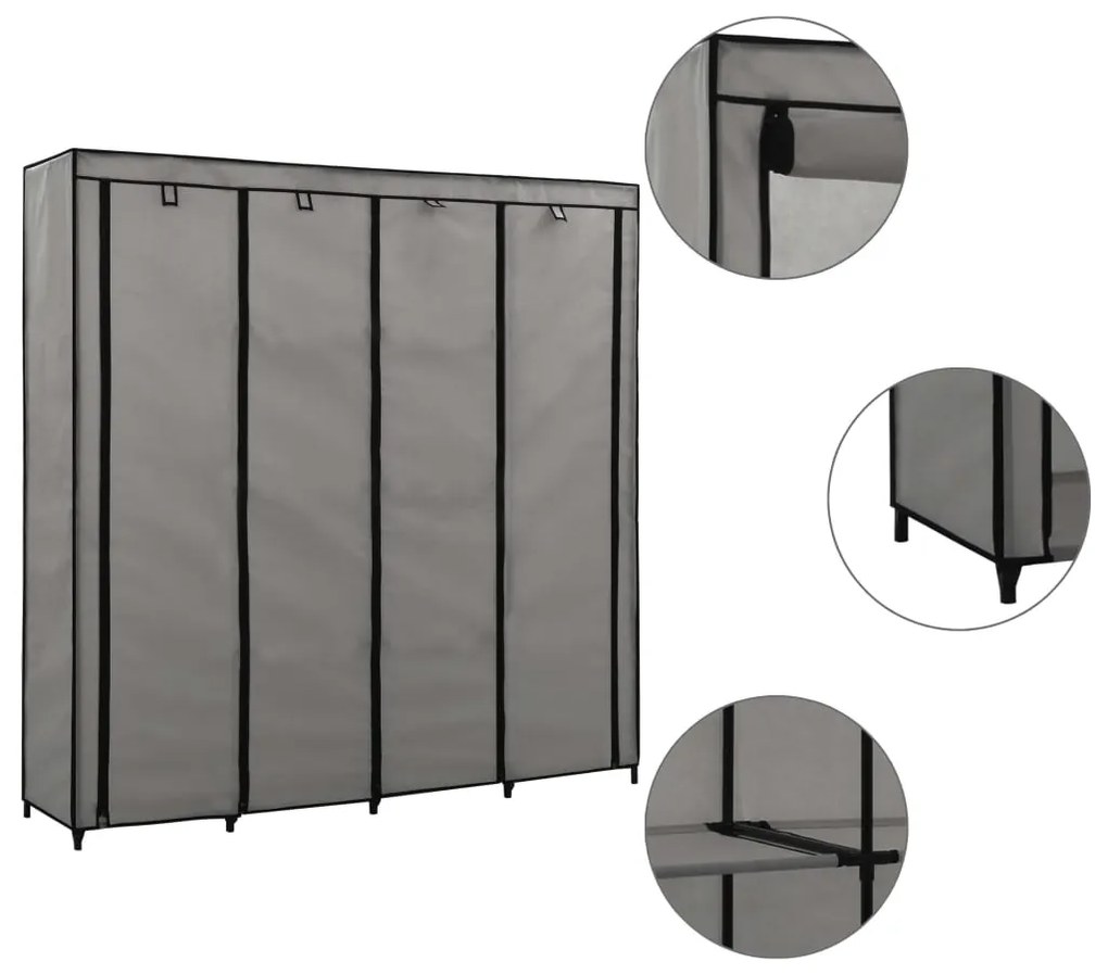 Šatní skříň se 4 přihrádkami šedá 175 x 45 x 170 cm 282448