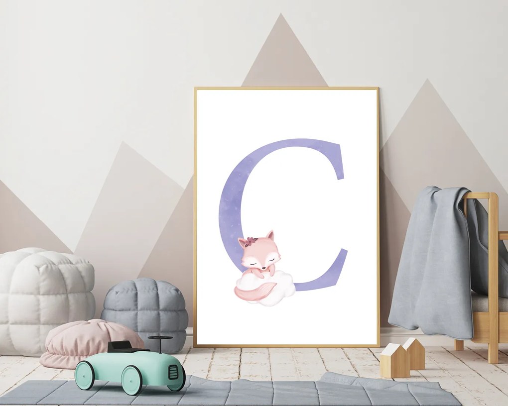 Abeceda písmena s liškou - Obraz, Plakát Velikost: B2 - 50x70 cm, Volba rámu: s černým rámem, Písmeno: Q