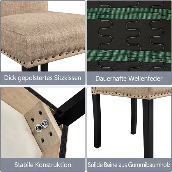 Sada 4 ks – Jídelní židle Yaheetech – khaki (257041730280)